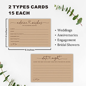 Wedding Advice Cards -Pack Of 30 Wishes For The New Mr & Mrs Wedding,Share Best Date Night Cards - Bride and Groom Newlyweds Bridal Shower Party Decoration,Games (Brown) - B03