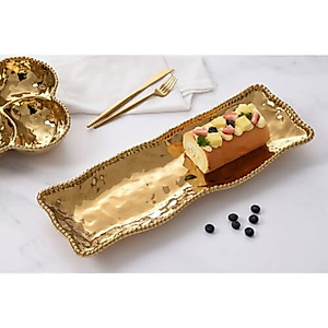 Pampa Bay Titanium-Plated Porcelain Rectangular Serving Piece, 19 x 6.5 Inch, Gold Tone, Oven, Freezer, Dishwasher Safe