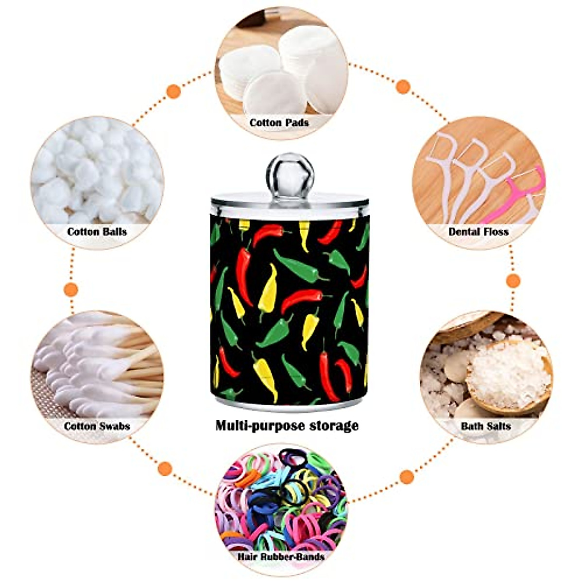 Oyihfvs Seamless Green Red Yellow Chili Peppers on Black Dark 2 Packs Clear Plastic Jar with Lid, Airtight Food Translucent Jars, Makeup, Food Storage Containers for Kitchen Cookie, Tea