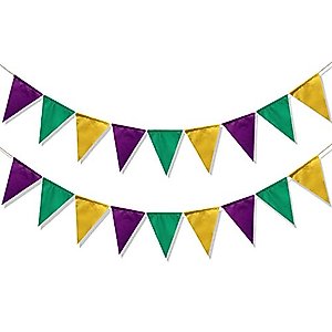Uniwish Pre-Strung Gold Purple and Green Pennant Banner for Mardi Gras Decorations New Orleans Baby Shower Birthday Bachelorette Party Supplies