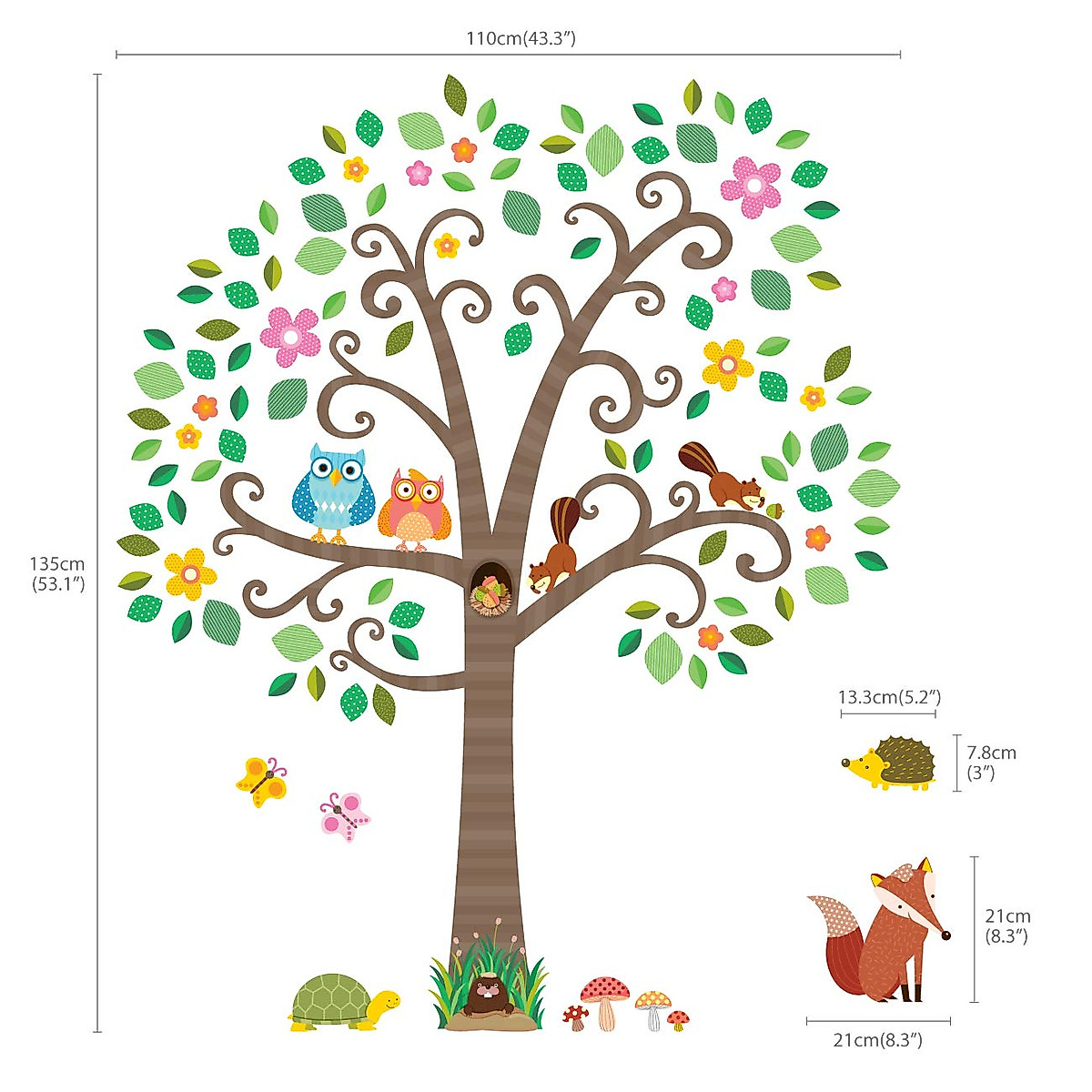 DECOWALL SG-2106 Large Scroll Tree and Animals Kids Wall Stickers Wall Decals Peel and Stick Removable Wall Stickers for Kids Nursery Bedroom Living Room d?cor