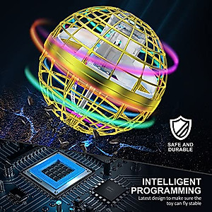 LEMATRIX 2023 Flying Orb Ball Toy, Hover Ball Boomerang Fly Fidget Spinner, Cool Toys Gifts for 6 7 8 9 10 11 12+ Years Old boy Girls Teens, Hand Mini Drone Cosmic Globe, Indoor Outdoor Toys(Golden)