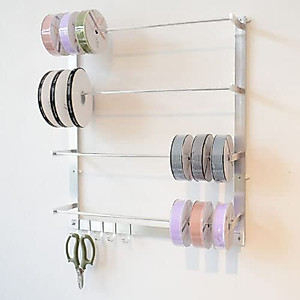 Wire Spool Rack Ribbon Rack, Thread Holder Ribbons Roll Storage Rack Sewing Tool 4 Rods, Wall Mounted Large Thread Holder Space Saving, Used to Key Holder, Sundries, Rings, Necklaces, Jewelry