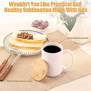 RAINBOWTIE Sublimation Mugs 15 oz Sublimation Mugs Blank with Bamboo Lid White Coffee Mugs Sublimation Coffee Mugs Coffee Cup with Lid Set of 12