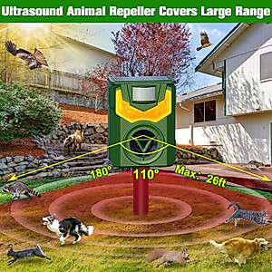 Ultrasonic Animal Repeller, 2023 New Solar Powered Cat Repellent Outdoor with Flame Light Flicker, 5 Modes Waterproof Dog Deterrent Repel Dogs,Cat, Bird,Squirrels,Raccoon,Rabbit,Fox for Garden Yard