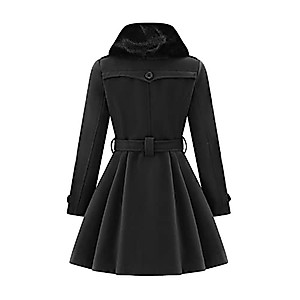 GGleaf Women's Fashion Faux Fur Lapel Double-Breasted Thick Woolblend Trench Coat Black X-Large