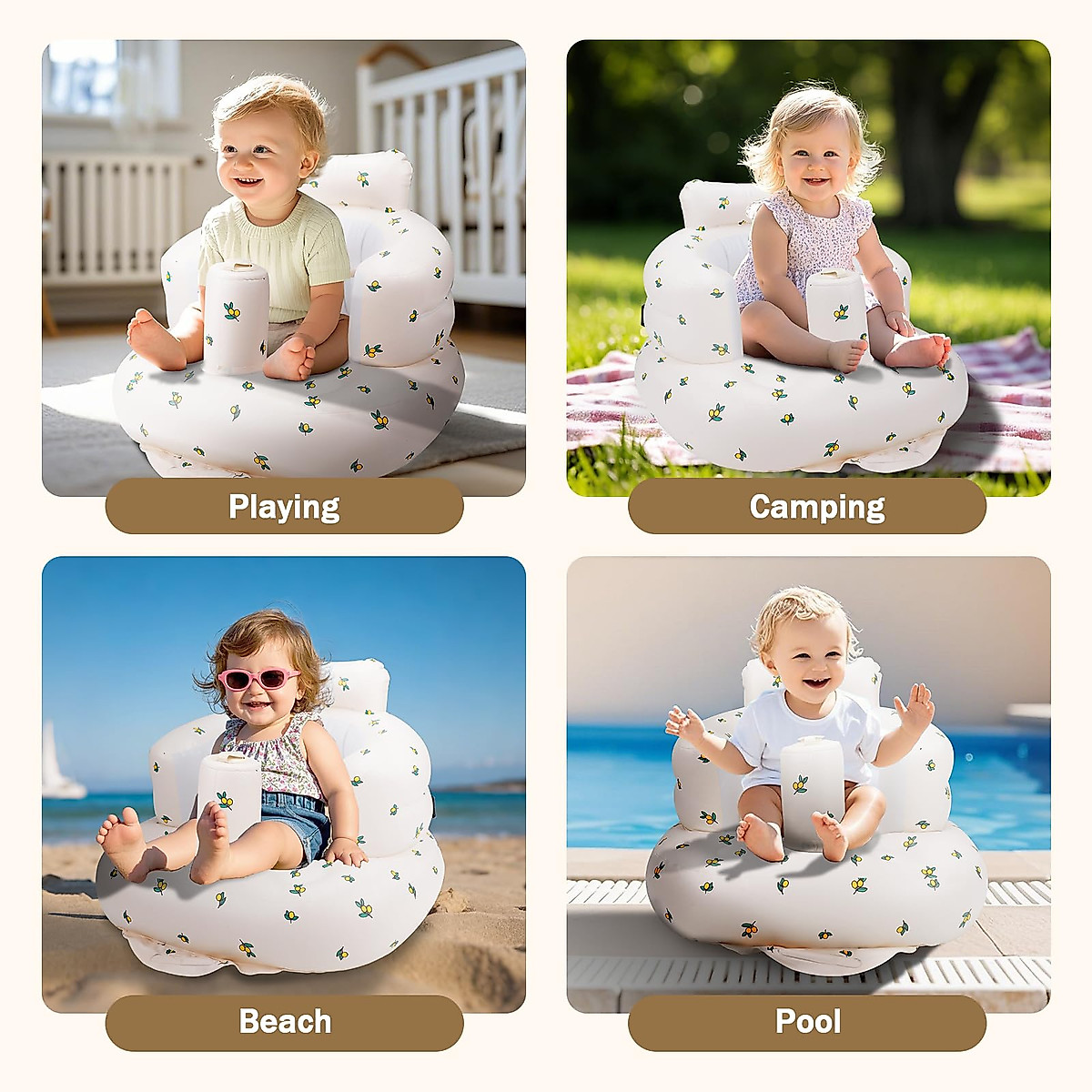 AirSwim Baby Inflatable Seat for Babies 3 Months and Up, Baby Support Seat Summer Toddler Chair for Sitting Up, Baby Shower Chair Floor Seater Gifts with Storage Case, Orange