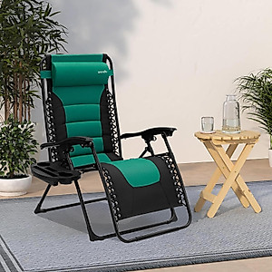 SereneLife SL1ZGRCP36.5 Outdoor Foldable Padded Zero Gravity Lawn Chair-Adjustable Recliners with Plastic Cup Holder Side Table and Pillow (Green and Black)