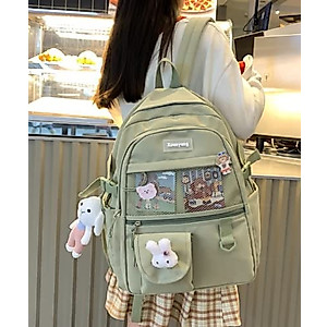 Large Backpack Women Students Carry On Backpack Hiking Backpack Outdoor Sports Rucksack Casual Daypack School Bag (Blue with rabbit)