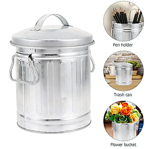 Cabilock Ash Bucket with Lid Galvanized Metal Canister Dry Food Storage Container Mini Trash Can Wastebasket Iron Fireplace Charcoal Bucket Ash Can Pen Holder for Stove B