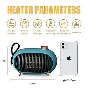 METKIIO Portable Mini Small Space Heater for Home and Office – Energy-Efficient with Overheating Protection – Retro Heater for Bedroom, Camping Tent, RV Trailer,Green