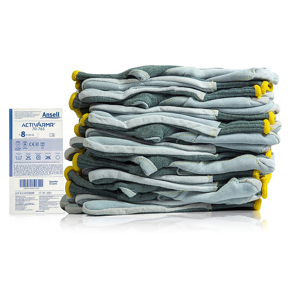 Ansell ActivArmr 70-765 Heat-Resistant Industrial Kevlar Gloves w/Leather Palm for Auto, Machinery, Fabrication - Size 11, Grey (12 Pairs)