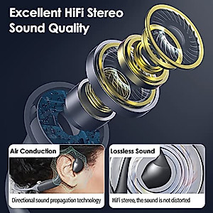 HCMOBI Open Ear Comfort Headphones, Soft Silicone and Skin Friendly, Air Conduction Headsets, 10H Playtime with Mic, Hi-Fi Stereo, ENC Noise Reduction, IP45 Waterproof, for Running, Workout, Cycling