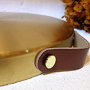 12 Inch Round Golden Tray with Brown Handle, Metal Vanity Tray with Mirror Finish, 1”Deep Decorative Brass Tray Serving Platter for Dessert Table, Jewelry, Exxacttorch