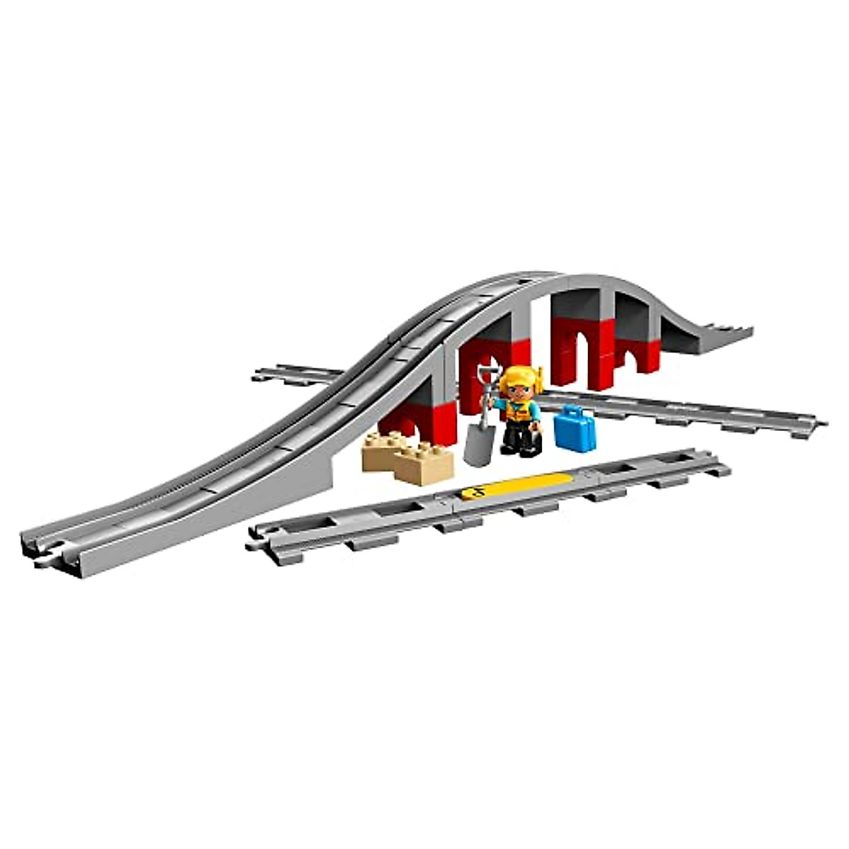 LEGO DUPLO Town Train Bridge and Tracks 10872 - Toy Set for Kids and Toddlers, Railway Building Bricks Set with a Bridge, Figure, and Horn Sound Action Brick, Great Gift for Boys and Girls