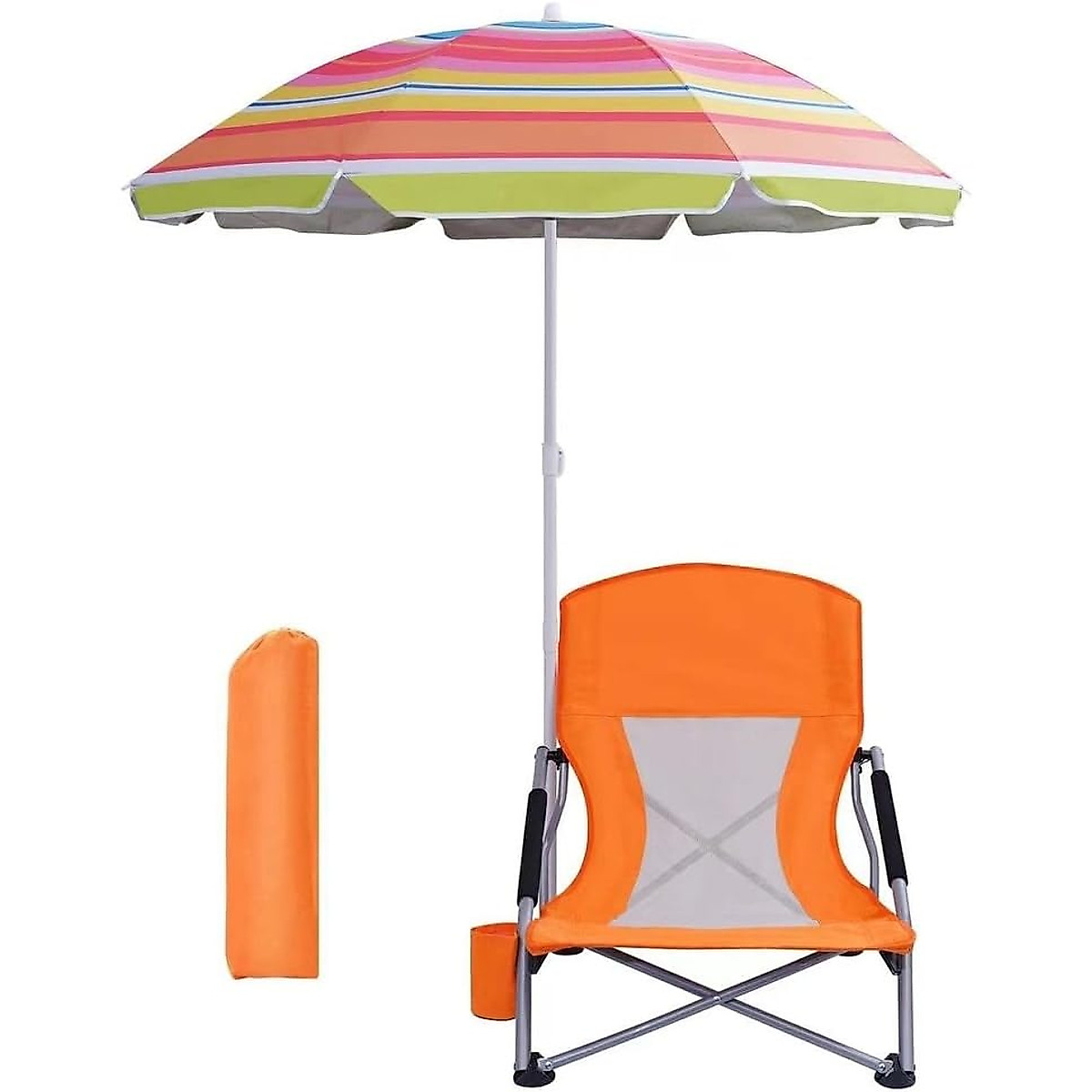 Beach Chair, Beach Chair and Umbrella, Folding Beach Chair, Beach Chairs for Adults 1-Pack Orange - Orange