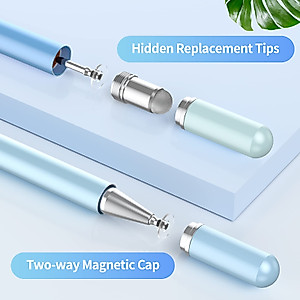 Stylus Pens for Touch Screens(2 Pcs), High Sensitivity 2-in-1 Magnetic Disc Stylus Pen for iPad Compatible with All Capacitive Touch Screens (Blue Pink/Light Green Blue)