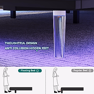 YITAHOME Full Floating Bed Frame with LED Lights, Platform Bed Frame with USB and Type C Ports Button Tufted Headboard, Upholstered Platform Bed with Bag, No Box Spring Needed, Noise Free, Black