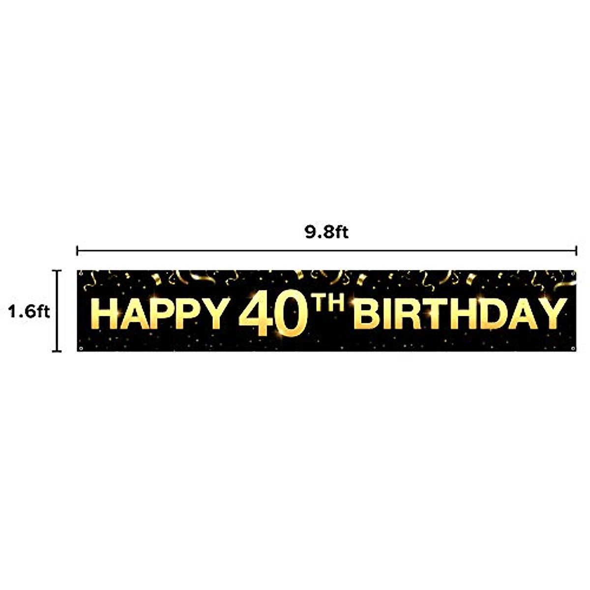 Greatingreat Large Cheers to 40 Years Banner, Black Gold 40 Anniversary Party Sign, 40th Happy Birthday Banner(9.8feet X 1.6feet)