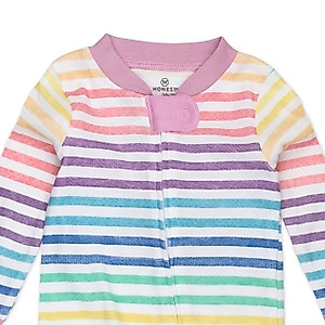 HonestBaby 1-Pack Sleep & Play Footed One-Piece Pajama Sleeper 100% Organic Cotton, Baby Girls, Rainbow Stripe, 0-3 Months