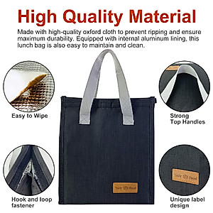 Mziart Minimalist Lunch Bag, Reusable Insulated Lunch Bag for Women Men Lunch Box Container Leakproof Simple Bento Lunch Tote Adults Lunch Cooler Bag for Work Office Picnic or Travel (Black)