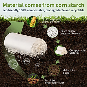Biodegradable trash bags, 2.6 Gallon, 100% Compostable garbage bags wastebasket liners bags for kitchen bathroom office garden,US BPI ASTM D6400 and Europe OK Compost Home Certified