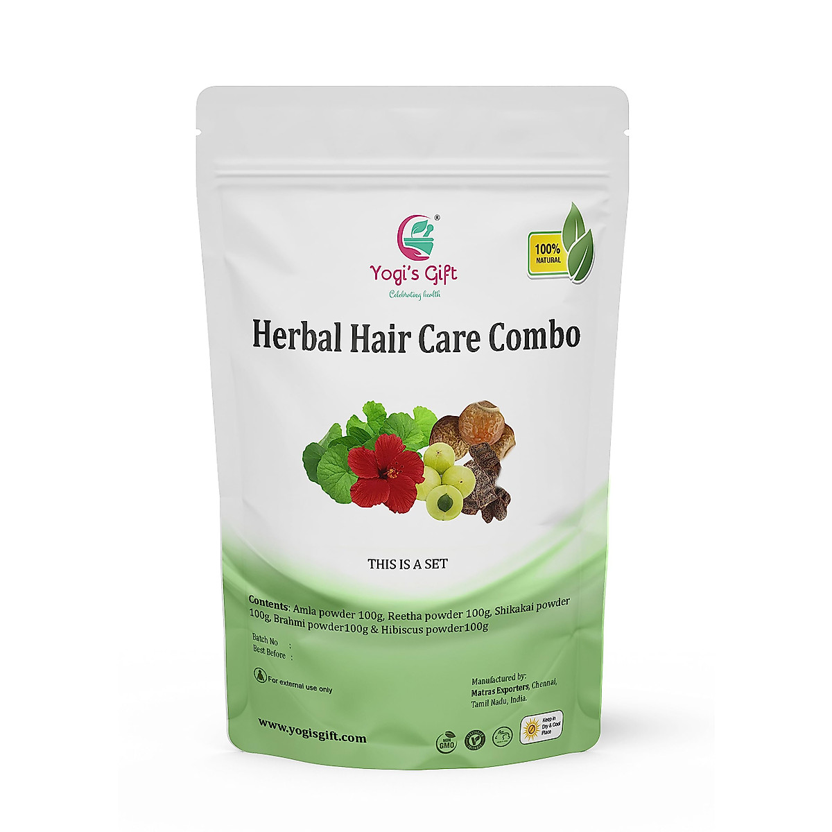 YOGI'S GIFT Celebrating Health Herbal Hair Care Combo Pack (500g/17.65oz) | Hair Mask with Ayurvedic Powders: Amla, Reetha, Shikakai, Brahmi, Hibiscus for Hair Growth