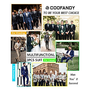 COOFANDY Mens Suits 3 Piece Casual Suit Jacket Regular Fit Tuxedo Set for Wedding Dinner Prom Navy Blue