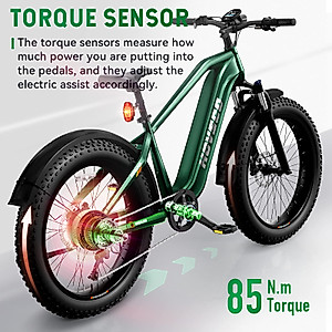 HOVSCO Electric Bike, 26"x 4" Fat Tire Ebike for Adults, 750W Motor Torque Sensor Mountain Bike 28Mph, 48V 20Ah Removable Battery 80Miles Adult Electric Bicycle, 7 Speed Gear, Hydraulic Disc Brake