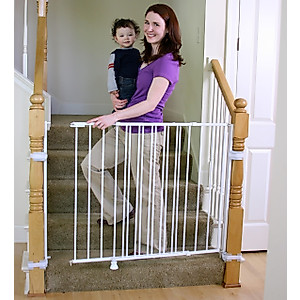 Regalo Extra Tall and Wide 2-in-1 Stairway and Hallway Wall Mounted Baby Gate, Bonus Kit, Includes Banister and Wall Mounting Kit