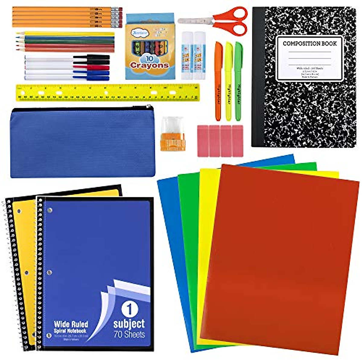 45 Piece School Supply Kit Grades K-12 - School Essentials Includes Folders Notebooks Pencils Pens and Much More!