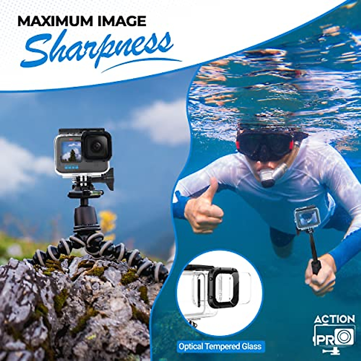 ACTION PRO Waterproof Case for GoPro Hero 9/10 / 11 | Shock-Proof Diving Underwater Protective Case | Housing Shell with Optical Tempered Glass