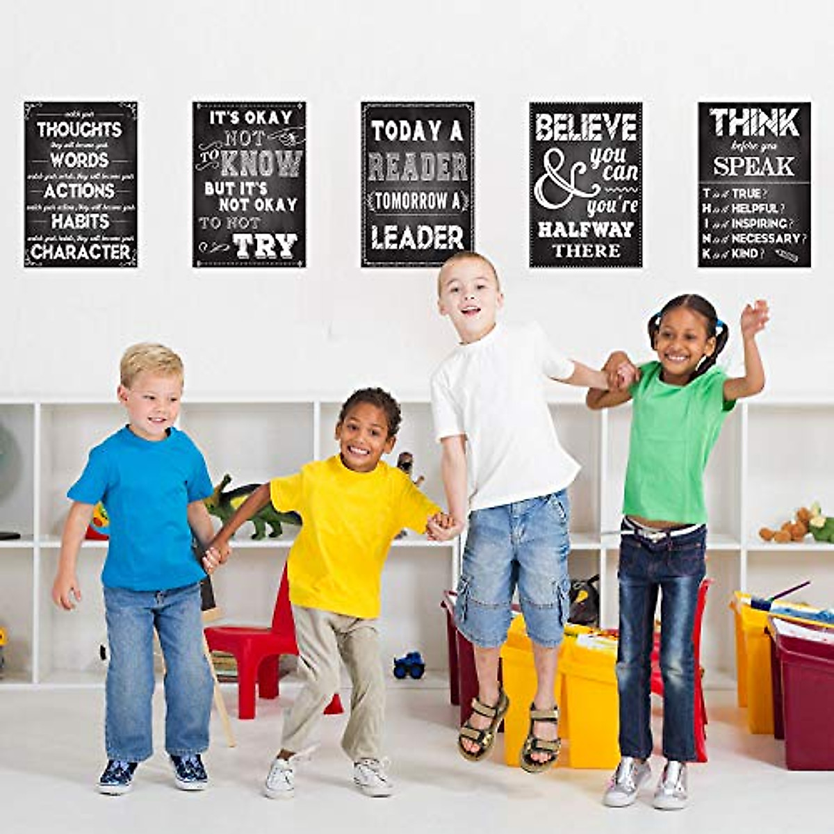 Whaline 20 Pack Motivational Classroom Posters, Chalkboard Design Inspirational Quotes Posters, Waterproof Classroom Wall Arts for Students Teachers Classroom Decorations, 12 x 17 Inch