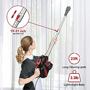 INSE Corded Stick Vacuum Cleaner, 600W Powerful Motor 18000Pa Corded Vacuum Cleaner, 6 in 1 Versatile Corded Vacuum Cleaner for Home Pet Hair Hard Floor - Red