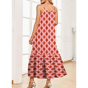 Dokotoo Womens Summer Dresses U Neck Spaghetti Strap Casual Boho Printed Hawaiian Dress Ruffle A Line Maxi Dresses for Beach Vacation X-Large Multicolor