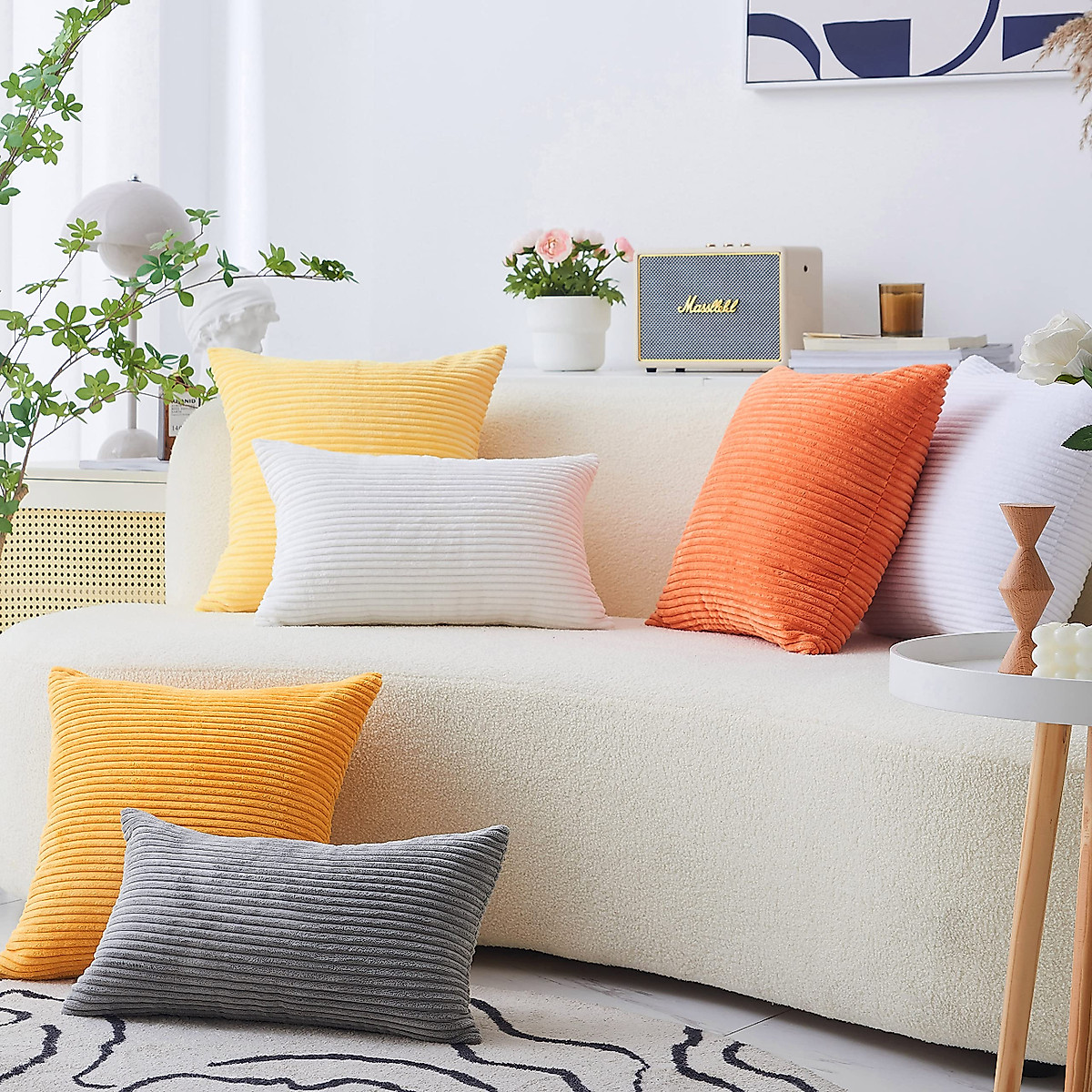 Home Brilliant Super Soft Striped Pillow Cover Decorative Throw Pillow Cover 20x20 Square Plush Pillow Case for Patio Porch Garden Chair, 20 x 20 inch (50cm), Orange