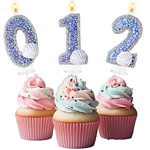 laackys Birthday Candles, Pink Shell Sequins Blue Purple Pearl Boy Girl Birthday Cake for Mermaid Birthday Theme Birthday Decorations Candle Party Supplies Number 4 Candle (1)