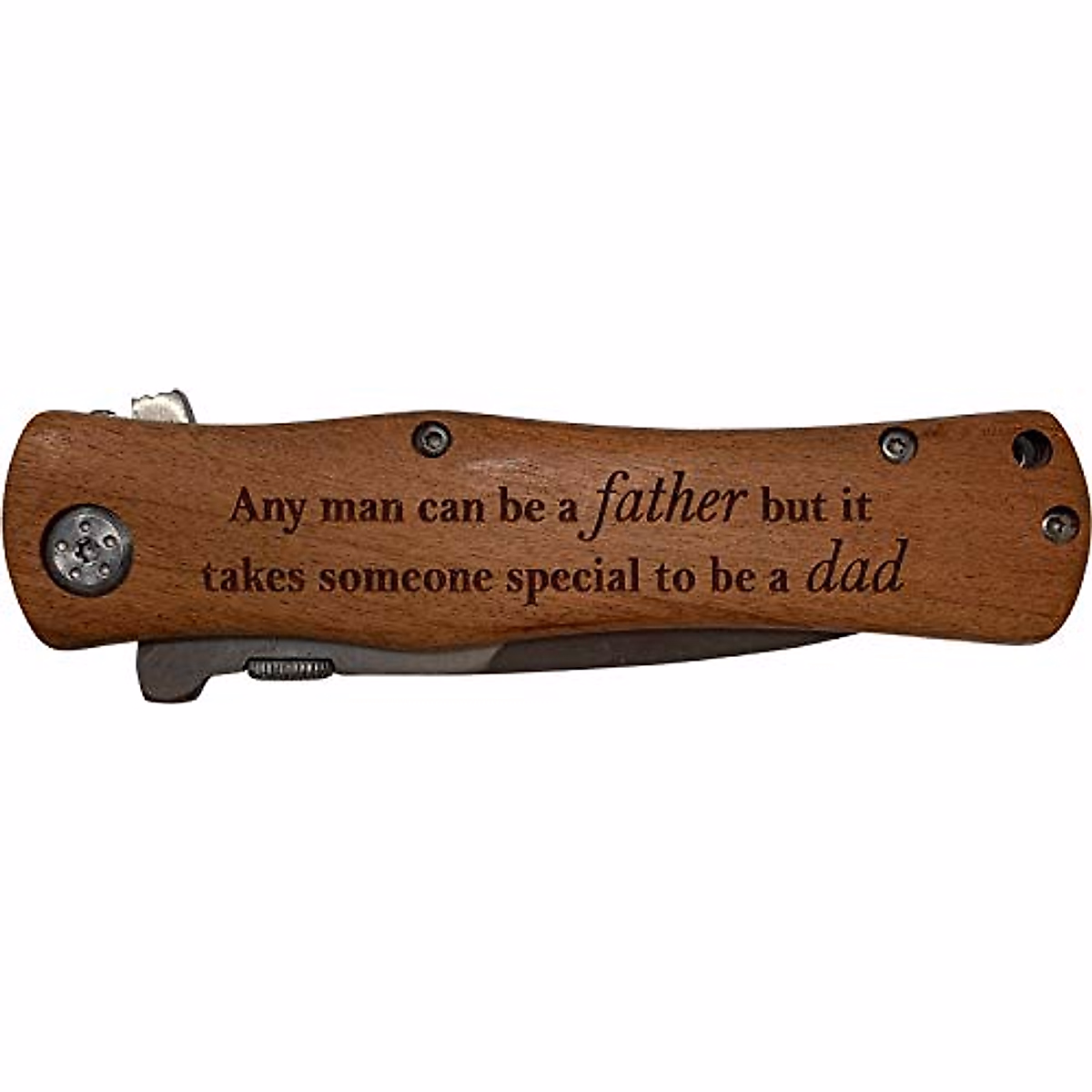 Any Man can be a Father but it Takes Someone Special to be a dad Stainless Steel Folding Pocket Knife with Clip, Wood