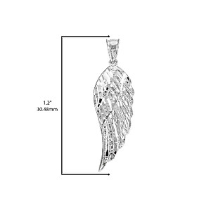 .925 Sterling Silver Textured Single Angel Wing Heavenly Celestial Charm Pendant Necklace with Rolo Chain - 16"