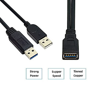 cablecc Black USB 3.0 Female to Dual USB Male Extra Power Data Y Extension Cable for 2.5" Mobile Hard Disk