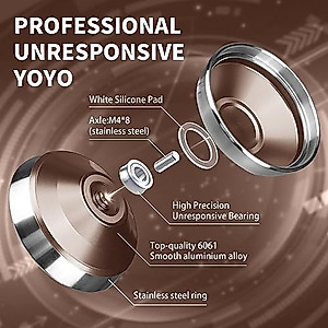 FETESNICE Yoyo Professional Competition Bi-Metal Yo Yo, Unresponsive Yoyos for Kids, Pro Alloy 6061Bimetal Yoyo for Intermediate to Advanced Players with 10 Ball Protection Cover Yo-yo Bearing-Brown