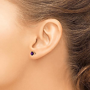 14K Yellow Gold 5mm Purple Amethyst Studs Gemstone Earrings February Birthstone Jewelry