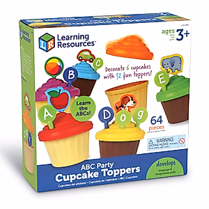 Learning Resources ABC Cupcake Party Toppers, Develops Language Skills, Early Alphabet Learning, Pretend Play Food, Vocabulary Toy, 64 pieces, Ages 3+