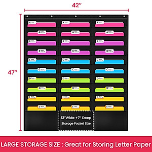 Godery Organization Pocket Chart，Wall File Pocket Folder Organizer with 30 Pocket Chart Plus 5 Hangers Hooks, The Perfect Pocket Chart for Classroom, School, Office or Home Use (30 Pocket)