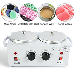 Electric Double Wax Warmer Professional Aluminum Hair Removal Wax Heater with Wax Applicator Sticks Hard Wax Beads Melter Waxing Set Pot
