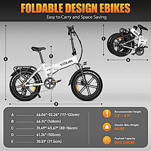 VITILAN V3 Foldable Electric Bike 20 Inch Fat Tire E Bike for Adults, 750W Eletric Bike 28 Mph, Folding Ebike 13AH 624Wh Electric Bicycle, White
