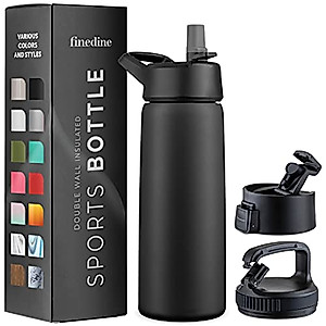 Triple-Insulated Stainless Steel Water Bottle with Straw Lid - Flip-Top Lid - Wide-Mouth Cap (25 Oz) Insulated Water Bottles, Keeps Hot and Cold - Sports Canteen Water Bottle Great for Hiking & Biking