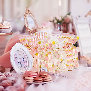 Whaline 120 Pack Valentine's Day Cellophane Bags with Twist Ties Wedding Cello Bags Pink Gold Goodie Treat Bags Dots Stripes Stars Hearts Candy Bags for Baby Shower Birthday Valentines Party Supplies