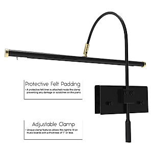 Cocoweb 19" Grand Piano Lamp - Adjustable, Black with Brass Accents, LED Clip-on with Dimmer - GPLED19D
