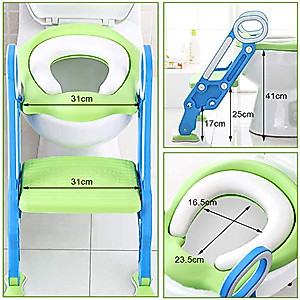 Potty Training Seat with Step Stool Ladder Baby Toddler Toilet Training Seat Chair with Soft Cushion for Kids Height Adjustable Safe Potty Seat for Girls Boys (Green)